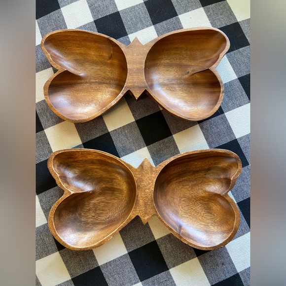 Accents | 2 Vintage Mcm Leilani Monkey Pod Butterfly Divided Wood Dish ...